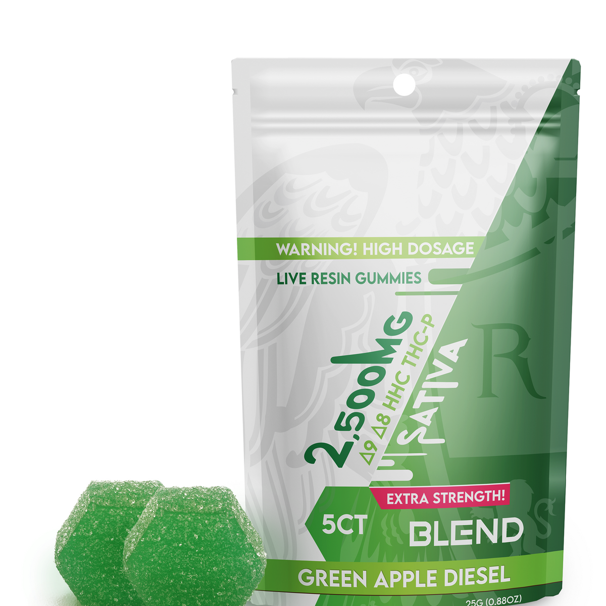 Blend 2 500mg 5ct Gummy Pack Green Apple Diesel Sativa Ra Royal