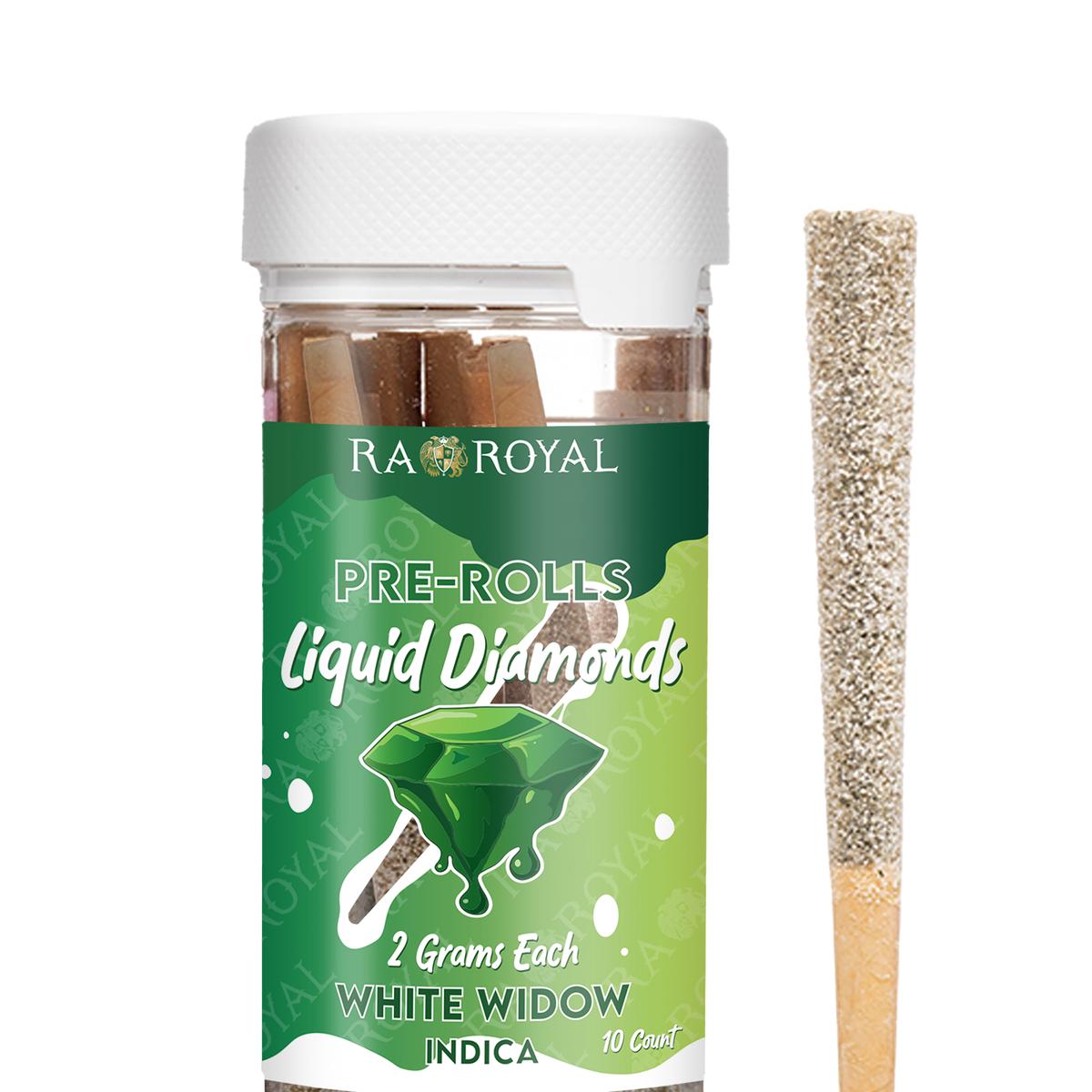 RA Royal Liquid Diamond 10x2G THC Prerolls: White Widow (Indica ...
