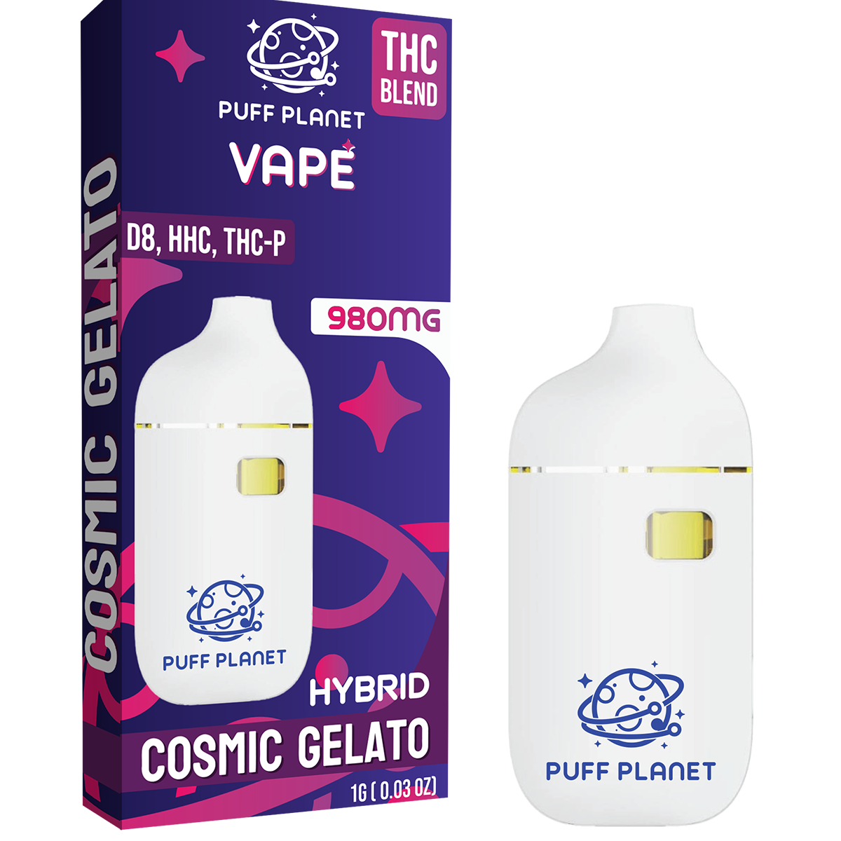 Puff Planet THC Blend Cosmic Gelato 1ML Vape – 980mg D8, HHC & THC-P ...