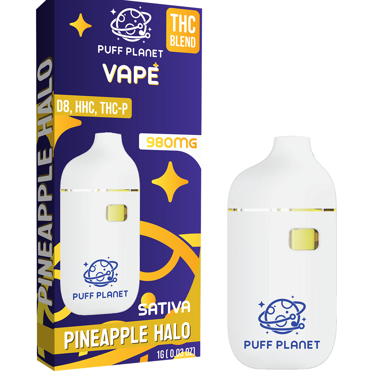Puff Planet THC Blend Pineapple Halo 1ML Vape – 980mg D8, HHC & THC-P ...