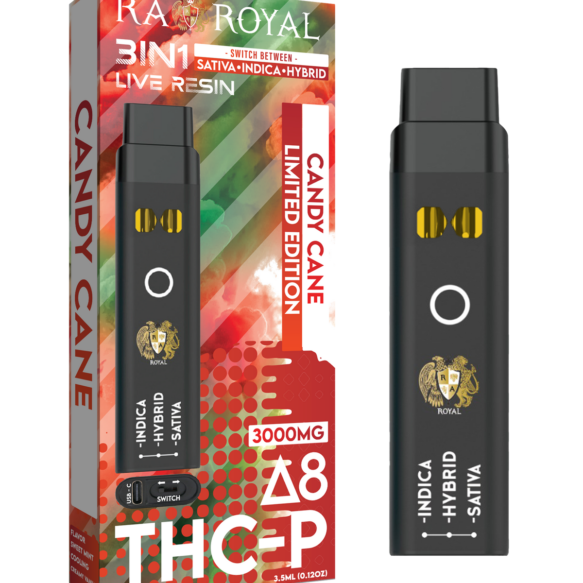 R.A. Royal Delta 8 + THC-P 3-in-1 Vape Candy Cane – 3000MG | Switchable ...