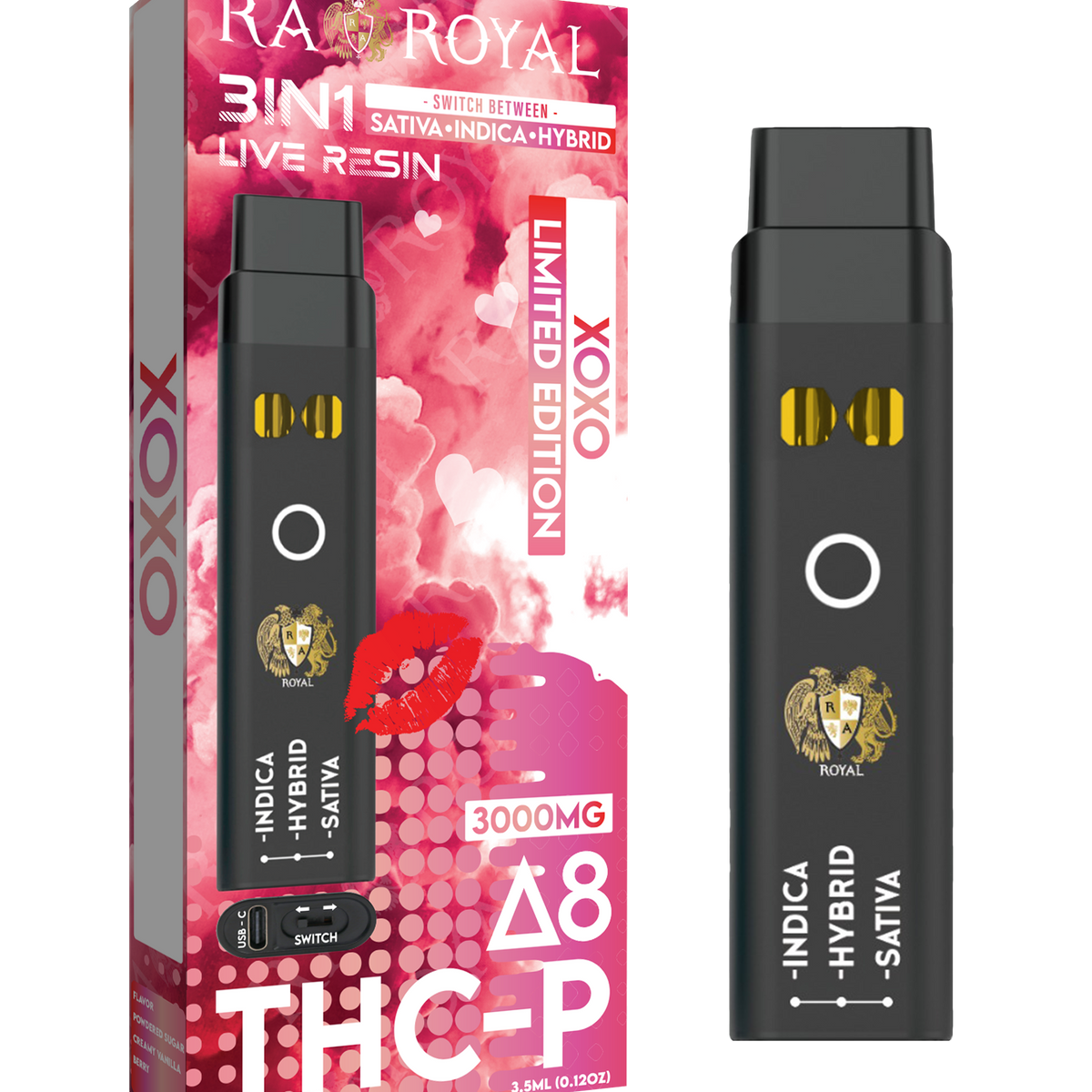 Delta 8 + THC-P Three-In-One Disposable Vape: XOXO (3000MG) – RA Royal